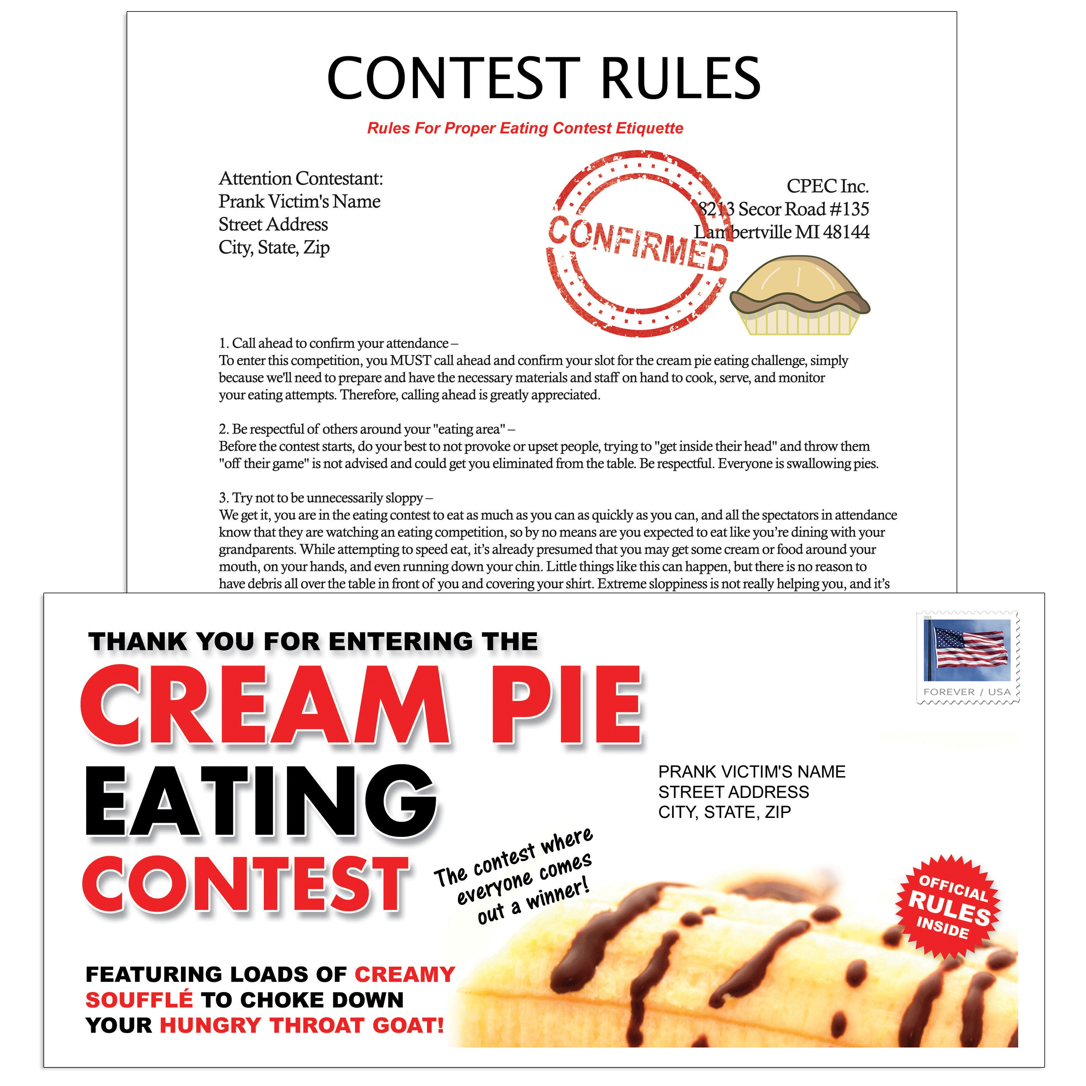Cream Pie Eating Contest Anonymous Mail Prank Letter – Design Doggie
