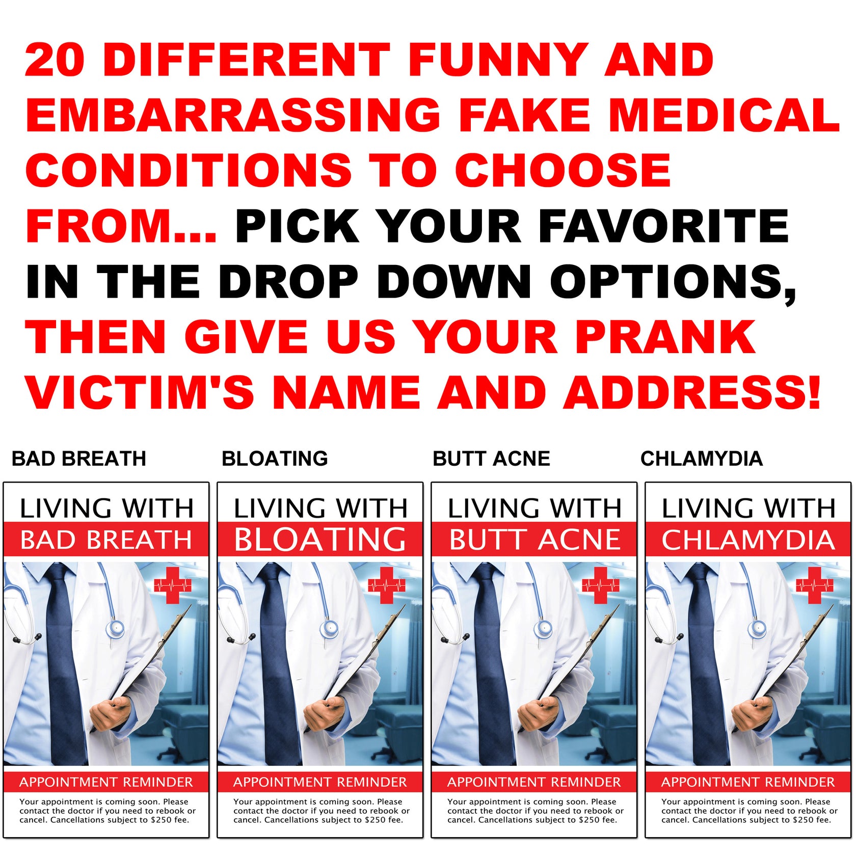 Doctor Appointment Prank 20 Fake Conditions Prank Mail – Design Doggie